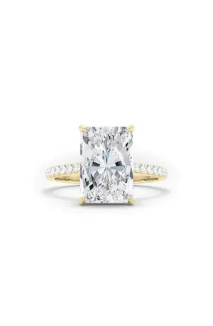 HAUTECARAT HauteCarat Radiant Cut Pavé Lab Grown Diamond Ring Yellow Gold