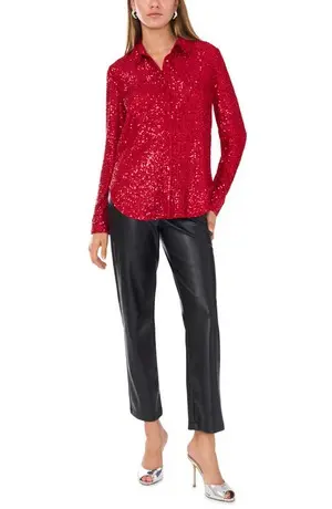 Vince Camuto Sequin Shirt - Ultra Red