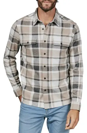 7 Diamonds Generation Plaid Stretch Flannel Button-up Overshirt - Tan