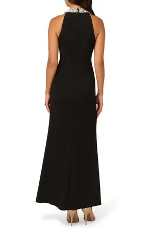 Adrianna Papell Imitation Pearl Embellished Neck Mermaid Gown