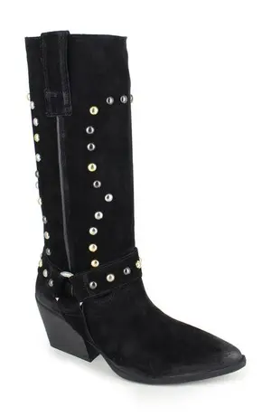 ZIGINY Giana Studded Western Boots - Blk Suede