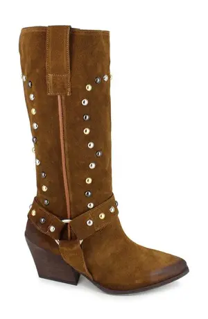 ZIGINY Giana Studded Western Boots - Tan Suede