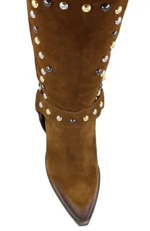 ZIGINY Giana Studded Western Boots - Tan Suede
