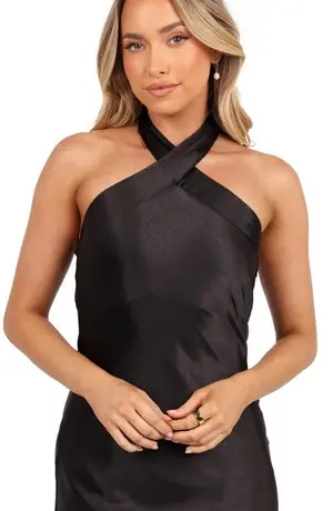 PETAL & PUP Grasie Halter Satin Maxi Dress