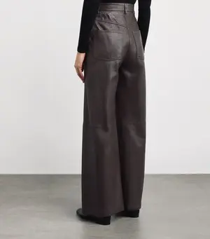 YVES SALOMON Lambskin Wide-leg Trousers - Beige
