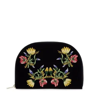 Wolf Embroidered Zoe Zip-up Jewellery Case - Navy
