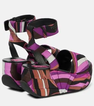 Emilio Pucci Satin Platform Sandals With Ankle Strap