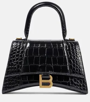 Balenciaga Hourglass Xs Croc-effect Leather Crossbody Bag - Black
