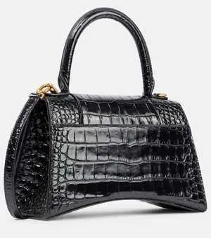 Balenciaga Hourglass Xs Croc-effect Leather Crossbody Bag - Black