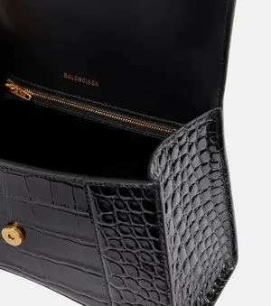 Balenciaga Hourglass Xs Croc-effect Leather Crossbody Bag - Black
