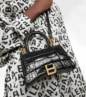 Balenciaga Hourglass Xs Croc-effect Leather Crossbody Bag - Black