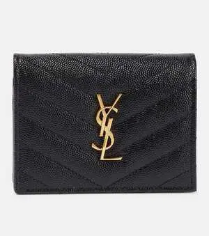 Saint Laurent Cassandre Leather Flap Card Case - Black