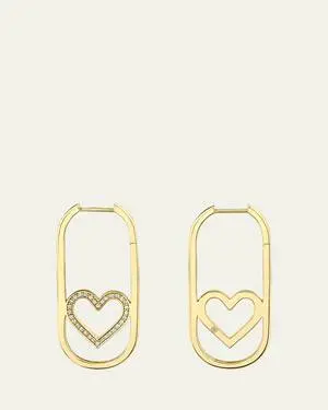 SYDNEY EVAN 14k Yellow Pave Open Heart Diamond Long Hoop Earrings