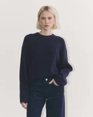 Everlane Cocoon Crew Neck Wool Cashmere Sweater - Navy