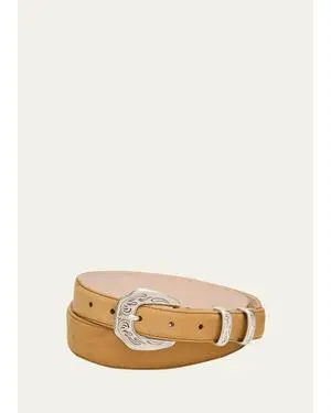 Simonnot Godard Nubuck Suede Western Belt - Beige