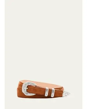 Simonnot Godard Nubuck Suede Western Belt - Brown