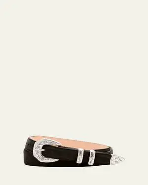 Simonnot Godard Simonnot Godard Nubuck Suede Western Belt Chestnut