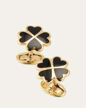 JAN LESLIE 18k Gold Vermeil Onyx Four Leaf Clover Cufflinks - Black