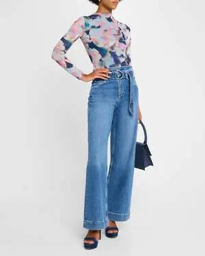 Rails Rails Descanso Belted Wide-Leg Jeans - Cadet Blue