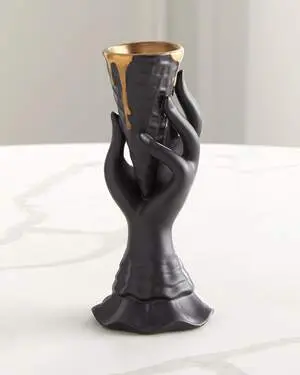 Jonathan Adler Gilded I-scream Bud Vase - Black Porcelain