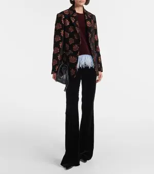 La DoubleJ Feather-trimmed Velvet Top - Purple