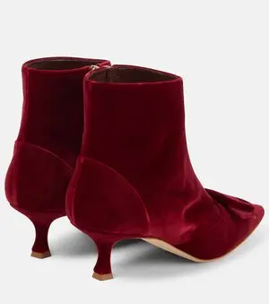 Manolo Blahnik Baylow Velvet Ankle Boots - Burgundy