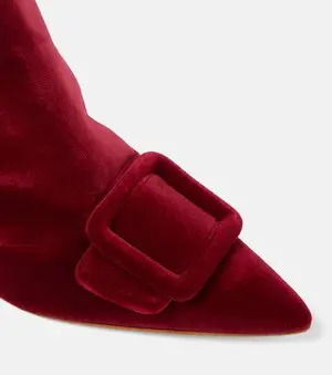 Manolo Blahnik Baylow Velvet Ankle Boots - Burgundy