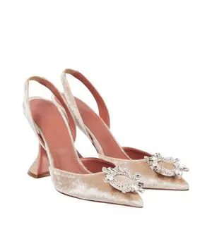 Amina Muaddi Begum 95 Embellished Velvet Slingback Pumps - Neutrals