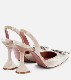 Amina Muaddi Begum 95 Embellished Velvet Slingback Pumps - Neutrals