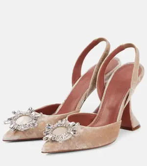 Amina Muaddi Begum 95 Embellished Velvet Slingback Pumps - Neutrals