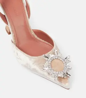 Amina Muaddi Begum 95 Embellished Velvet Slingback Pumps - Neutrals