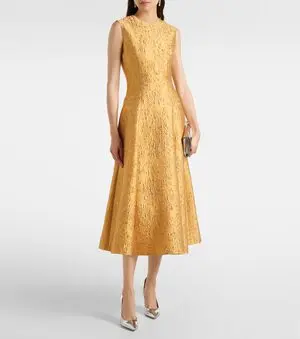 EMILIA WICKSTEAD Mara Floral Jacquard Midi Dress - Gold