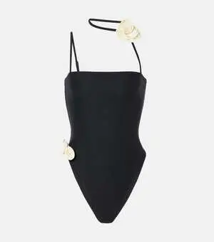 SAME Name Floral-appliqué One-piece Swimsuit - Black