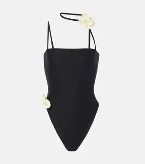 SAME Same Name Floral-Appliqué One-Piece Swimsuit Black