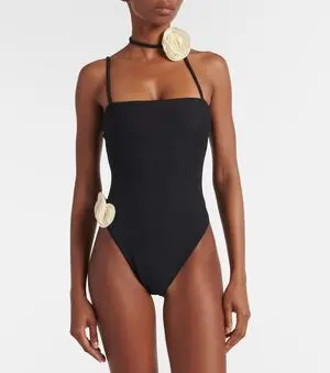 SAME Name Floral-appliqué One-piece Swimsuit - Black