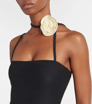 SAME Name Floral-appliqué One-piece Swimsuit - Black