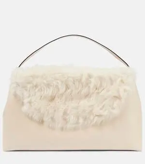 TOTEME T-lock Large Shearling-trimmed Shoulder Bag - White