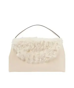 TOTEME T-lock Large Shearling-trimmed Shoulder Bag - White