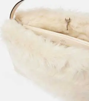 TOTEME T-lock Large Shearling-trimmed Shoulder Bag - White