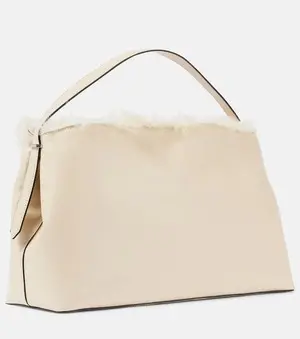 TOTEME T-lock Large Shearling-trimmed Shoulder Bag - White