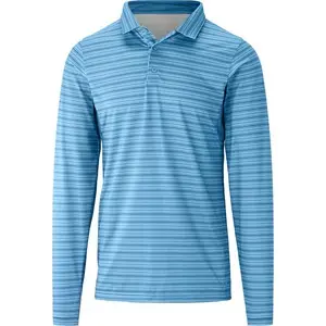 UV SKINZ Long Sleeve Performance Polo - Lagoon Eagle Stripe