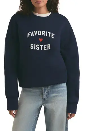 FAVORITE DAUGHTER Favorite Sister Graphic Sweatshirt - Navy