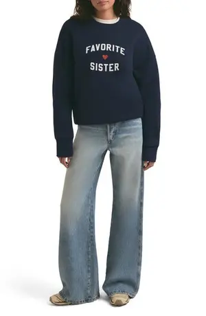 FAVORITE DAUGHTER Favorite Sister Graphic Sweatshirt - Navy