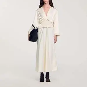 Sandro Satin-effect Flowy Maxi Dress
