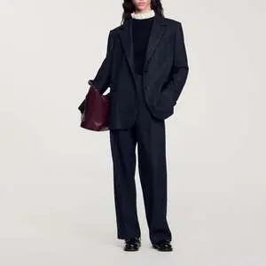 Sandro Oversized Herringbone Suit Jacket - Dark Grey
