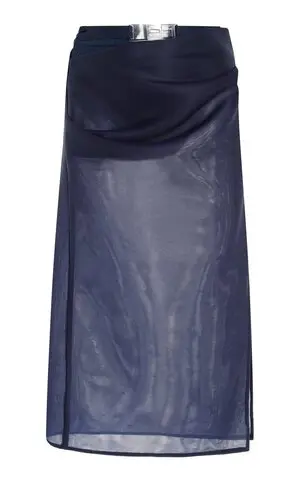 Brandon Maxwell The Isobel Belted Midi Skirt - Navy