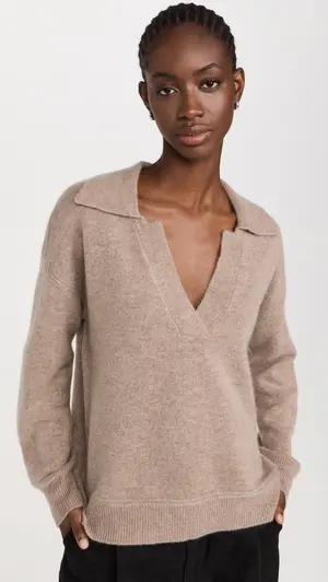 LA LIGNE Cashmere Blend V-neck Collared Sweater