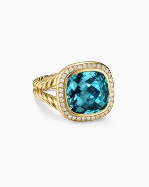 David Yurman Albion Ring In 18k Yellow Gold With Onyx And Diamonds - Hampton Blue Topaz