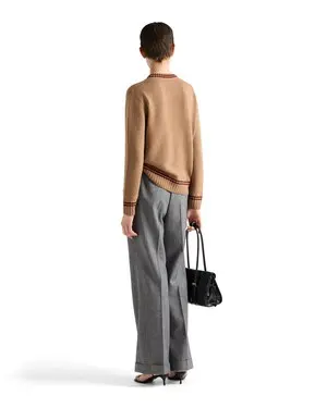 Prada Wool And Cashmere Crew-neck Sweater With Intarsia Logo - Brown