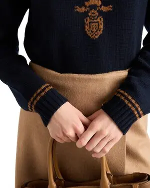 Prada Wool And Cashmere Crew-neck Sweater With Intarsia Logo - Blue